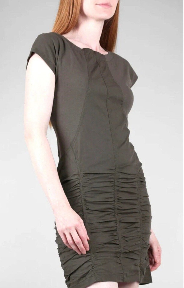 XCVI Size Small WEARABLES Aviana Dress Olive Green Stretch Poplin Knit ...