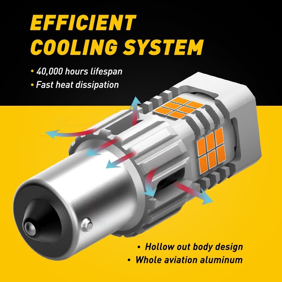 2pcs AUXITO 1156 7506 LED Amber Yellow Tail Turn Signal Light Bulbs DRL ...