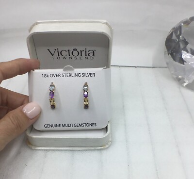 Victoria Townsend 18K over Sterling Silver Genuine Multi Gemstones Hoop ...