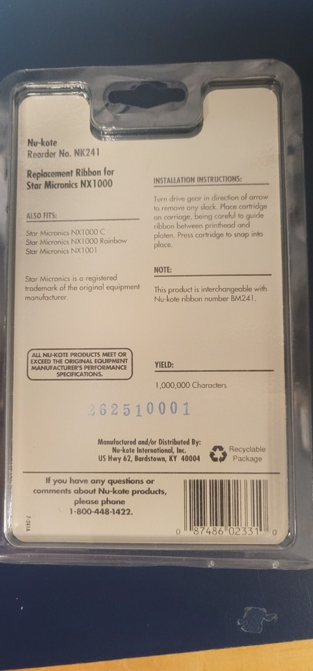 NU-KOTE STAR MICRONICS NX1000 NK241 Replacement Ribbon | eBay