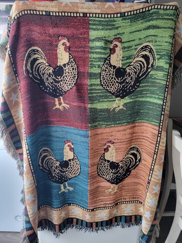 Rooster ~ Roosters Tapestry ~ Throw Blanket ~ Warren Kimble Folk Artist ...