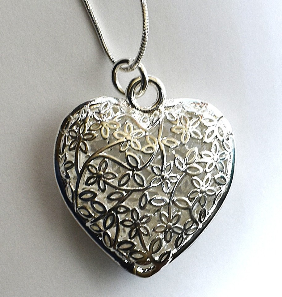 Sterling Silver Puffed Heart Pendant Necklace .521 Oz Silver. Content ...