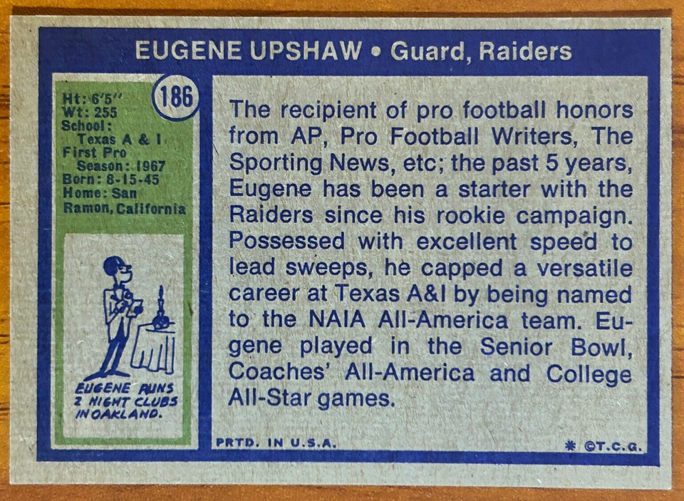 1972 Topps #186 EUGENE UPSHAW (R) (HOF) Oakland Raiders Rookie card EX+ ...