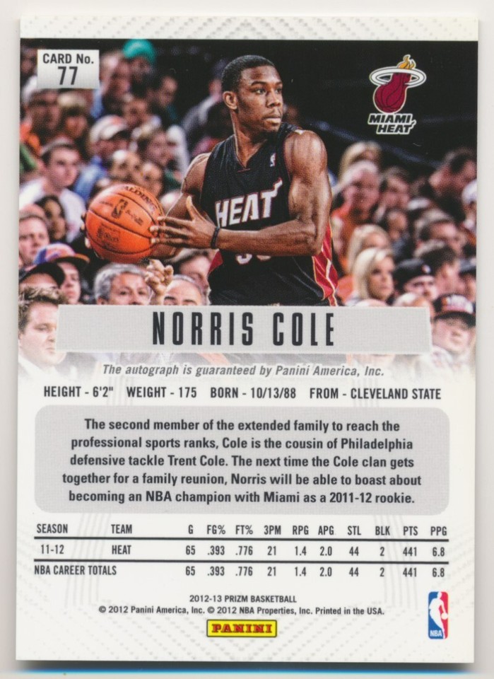 NORRIS COLE #77 2012-13 Panini Prizm ROOKIE AUTO RC HEAT | eBay