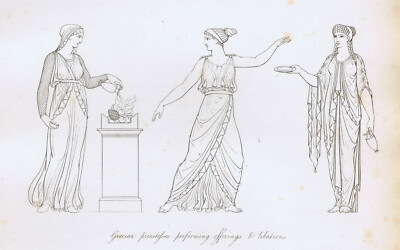 Ancient Greek Priestess Performing Sacrifice & Libations - 1809 ...