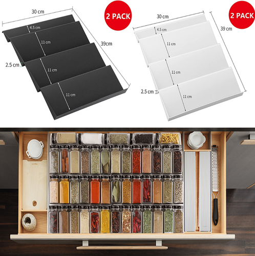 2pcs Spice Drawer Organizer Insert Rack 4 Tier Expandable Plastic Tray ...