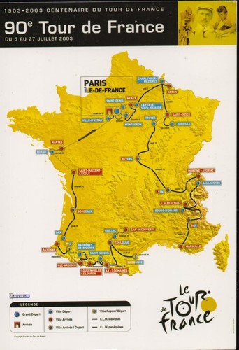 Postkarte mit Streckenführung der 90. TOUR DE FRANCE 2003, gel. in ...
