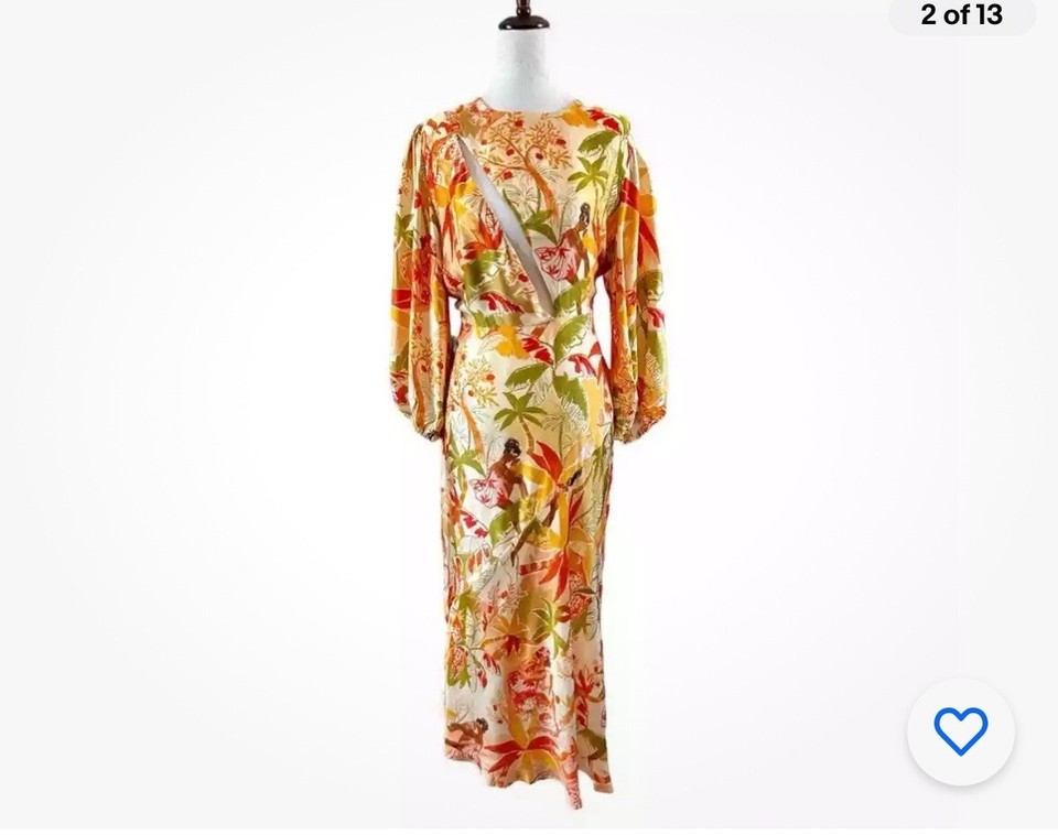 NWT $265.00 Farm Rio Leopard Forest Sand Midi Dress sz L | eBay