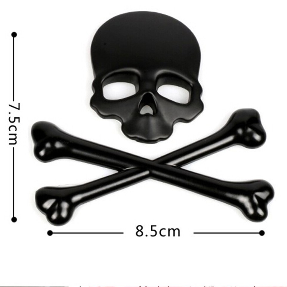 1x 3D Black Metal Skull Skeleton Car Trunk Tailgate Emblem Badge Decal ...