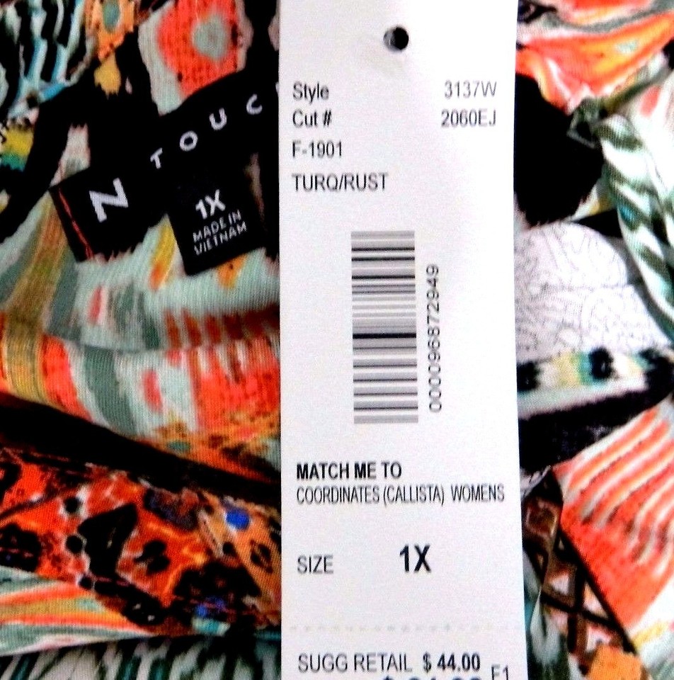 N Touch Women Plus Size 1x 2x 3x Rusty Red Green Tunic Top Blouse Shirt ...