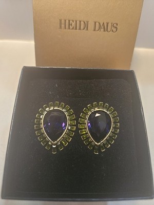 Heidi Daus Statement Earrings – Purple Amethyst & Peridot Crystal Clip ...