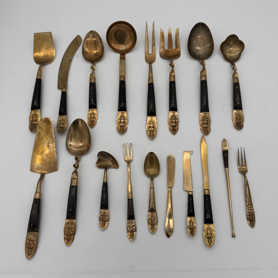 Vintage Johny Co., Siam, Thailand Brass Silverware Set, Service for 12 ...