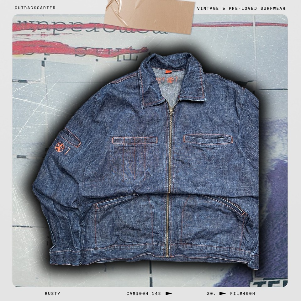 Rusty Denim Jacket M Medium Navy 00s Vintage Surfwear Surfer Workwear ...
