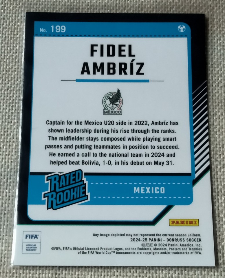 FIDEL AMBRIZ 2024-25 RATED ROOKIE Panini Donruss OPTIC Soccer #199 FIFA ...