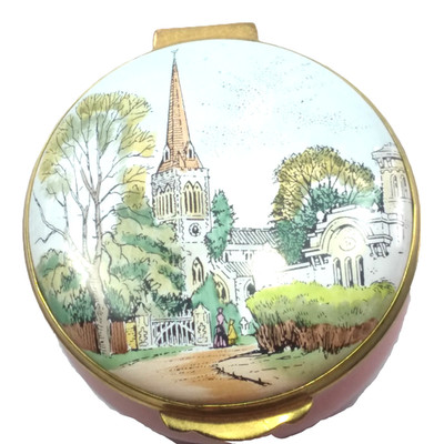 CRUMMLES CHURCH OF ST. MARY WIMBLEDON VILLAGE Pink Round Enamel Pill ...