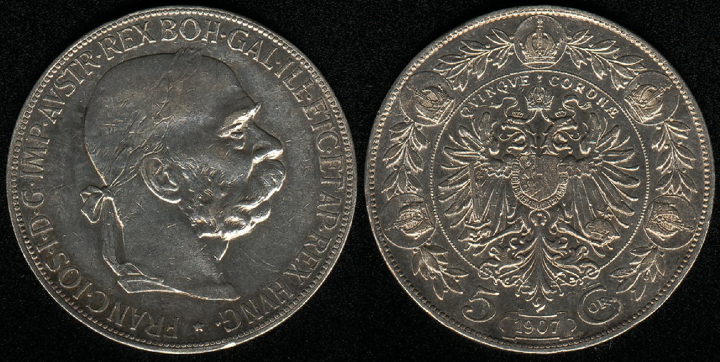 Österreich, Fünf-Kronen-Silbermünze Kaiser Franz Joseph I. 1907 | eBay.de