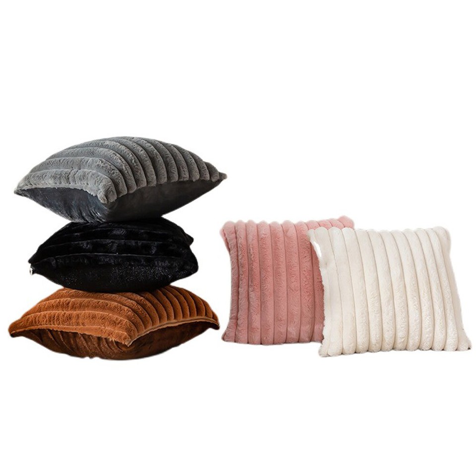 Solid Plain Stripe Velvet Cushion Cover Throw Pillow Case Car Sofa ...