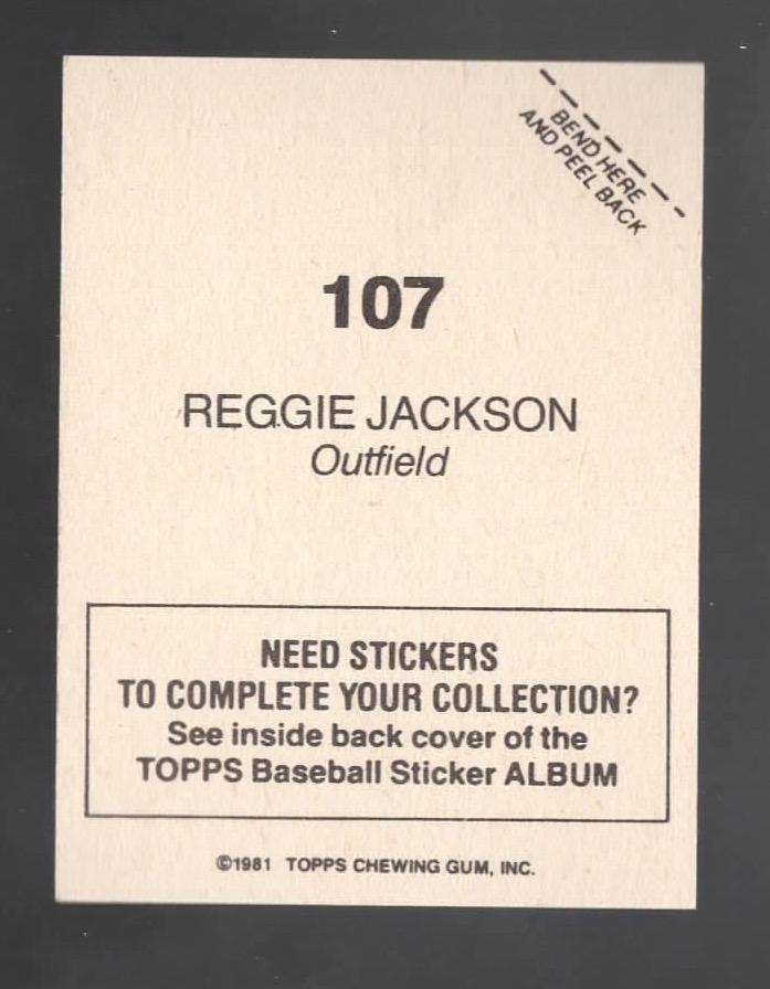 1981 Topps Stickers Reggie Jackson New York Yankees #107 Excellent | eBay
