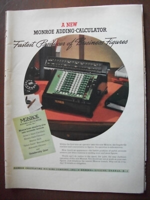 1937 VTG Orig Magazine Ad MONROE Adding Calculator Fastest Producer ...