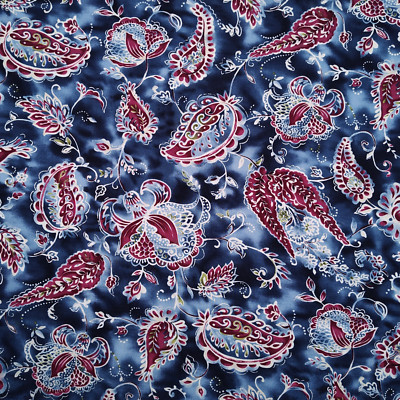 Robert Kaufman Quilting Cotton Fabric 3yd Blue Maroon Paisley Floral ...