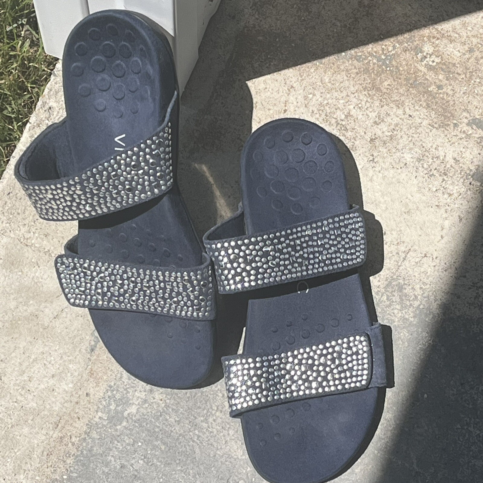 Vionic Women's Samoa Slide Orthoheel Double Strap US 8 Navy Embellished ...