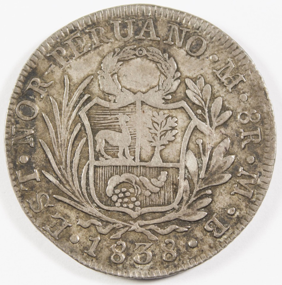 Peru 1838 Lima MB 8 Reales Silver Coin VF/XF Original Toning KM#142.3 ...