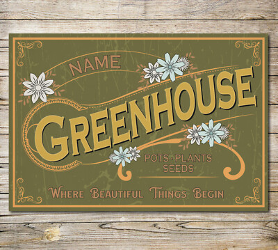 Personalised Greenhouse Sign Metal Garden Wall Door Decor Vintage Retro ...