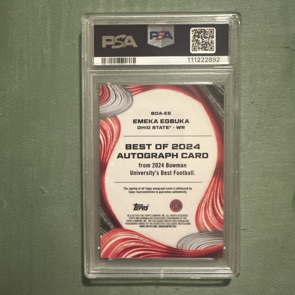 EMEKA EGBUKA PSA 10 2024 BOWMAN BEST U YELLOW REFRACTOR AUTO /75 Tampa ...
