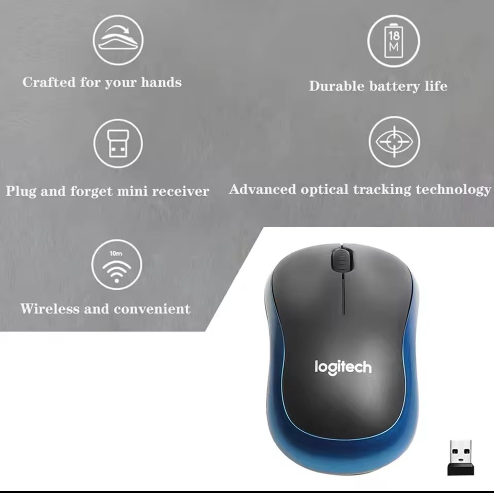 Logitech M185 Wireless optical Mouse Nano Receiver + Free Type C ...