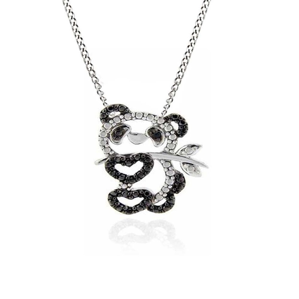 Round Cut Simulated Diamond 14K White Gold Plated Panda Pendant ...