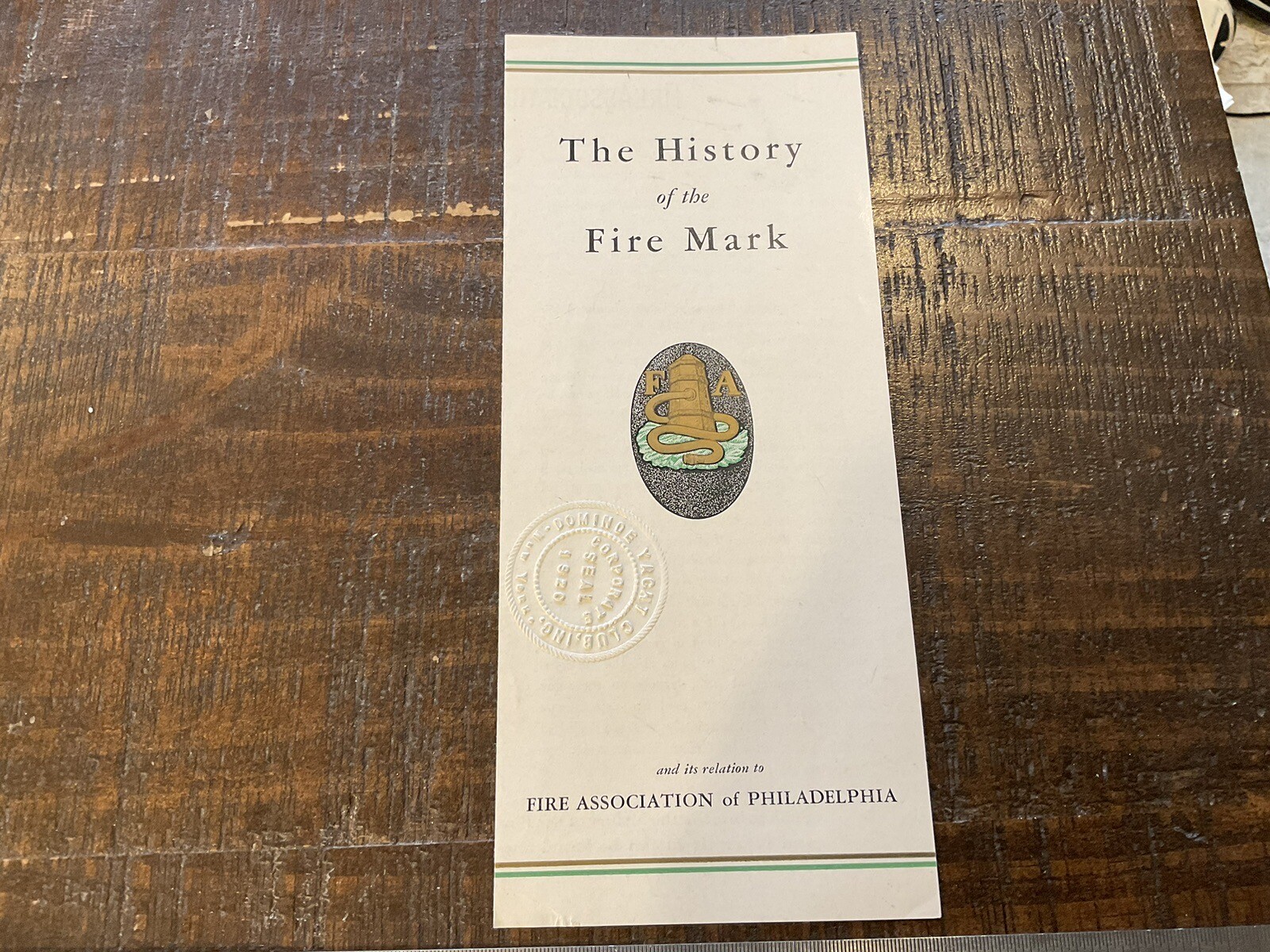 ORIGINAL 1930 FIRE ASSOCIATION OF PHILADELPHIA HISTORY OF FIRE MARK ...