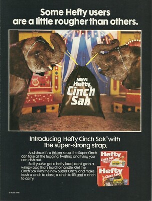 1988 Hefty Trash Bags Elephants Circus vintage print ad 80's ...