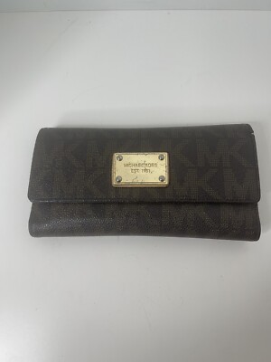Michael Kors Tri Fold Brown Wallet checkbook flaws Jet set | eBay
