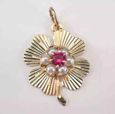1Ct Round Cut Lab-Created Pearl Vintage Clover Pendant 14K Yellow Gold ...