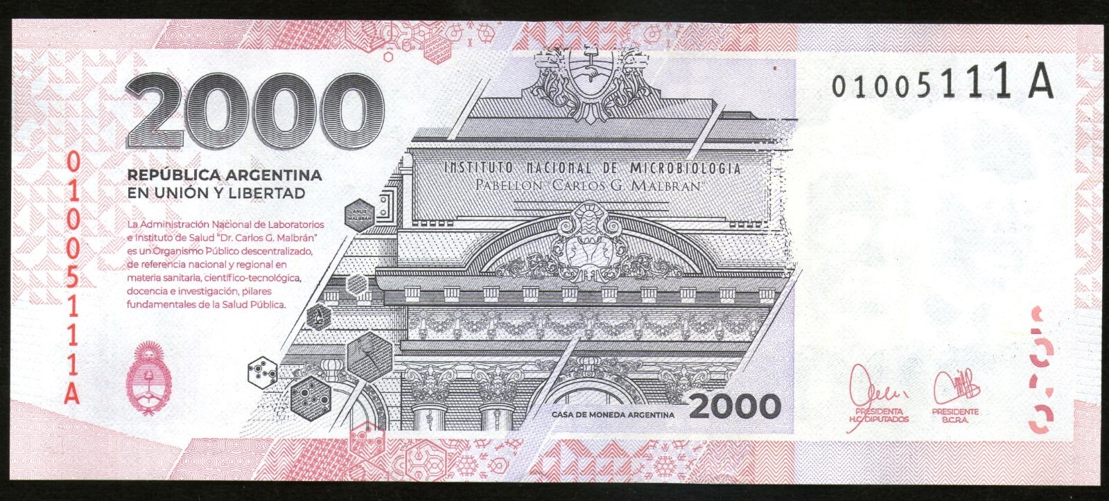 ARGENTINA NEW NOTE 2023 2000 PESOS Series A - P#W368(1) - B#8001 - UNC ...