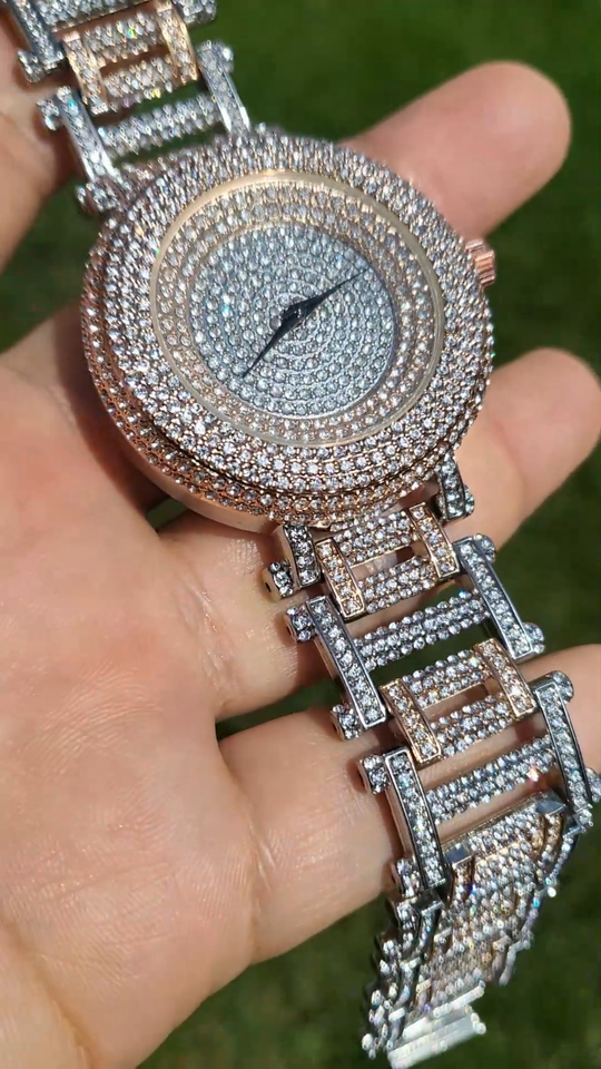 Men's Hip Hop Iced Rose Gold / Silver Tone Bling Fashion Metal Band ...