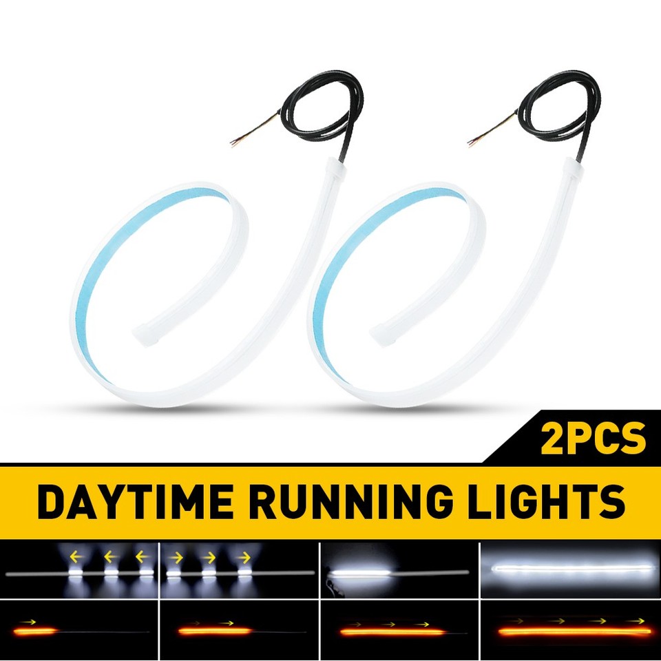 Flexible 60cm Amber Signal Turn White Car DRL Daytime Running LED Strip ...
