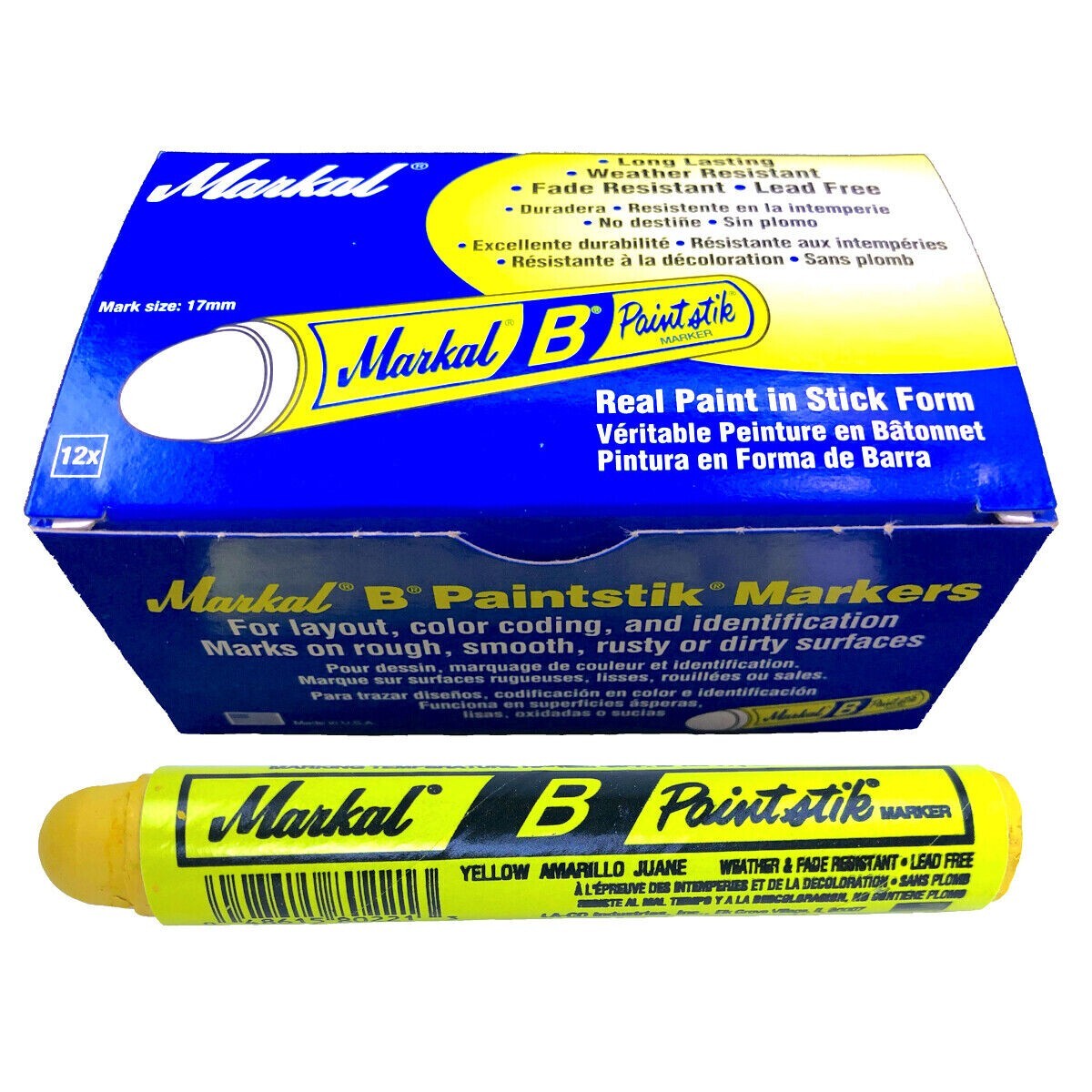 Box of 12 Markal B Yellow Tire Chalk Paint Sticks Crayon Surface Marker ...