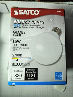 Satco S7304 15W Globe Light CFL 2700k Soft White - E26 Medium base bulb ...
