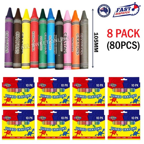 80pcs Jumbo Size Extra Thick Crayons 8pk Non-Toxic Kids Gift Draw ...