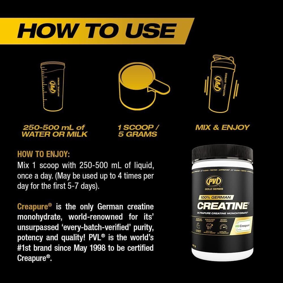 PVL Creapure Creatine - 100% Pure German Creatine Monohydrate Powder ...
