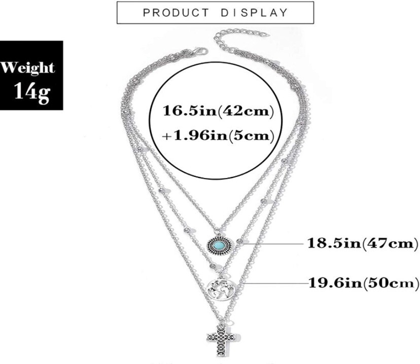 Jovono Boho Layered Turquoise Pendant Necklaces Silver Cross Map ...