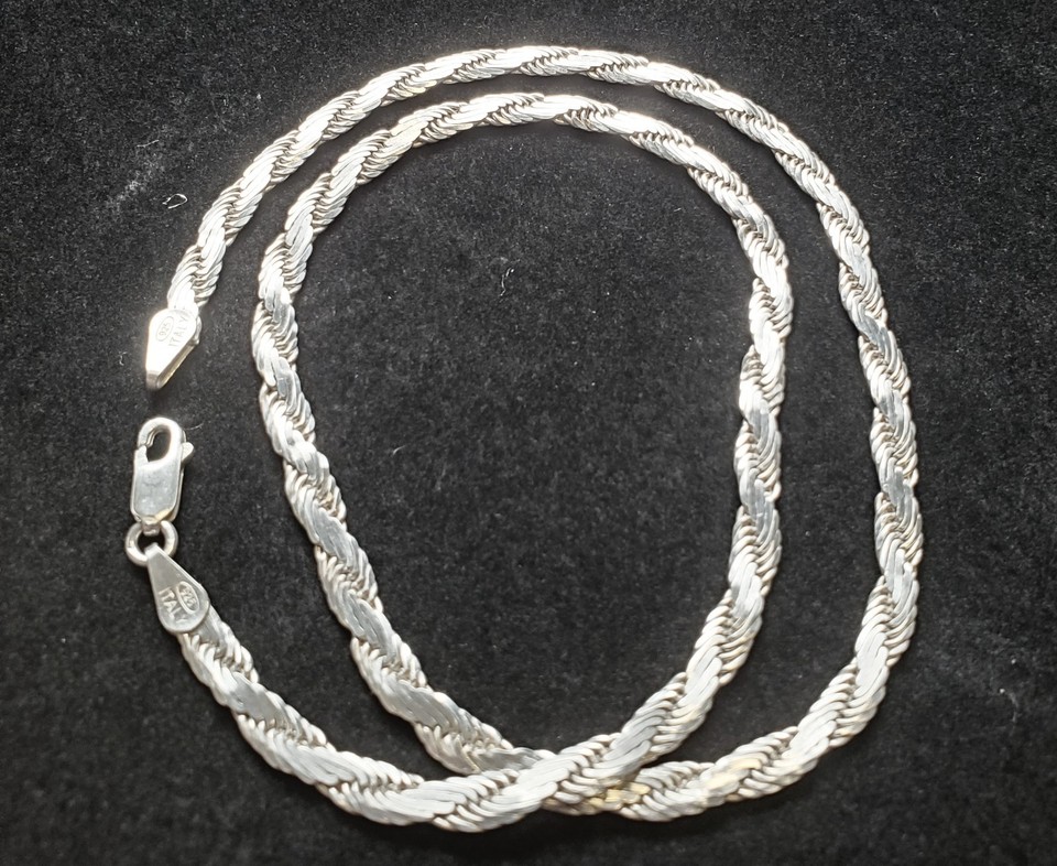 Heavy Vintage Italian Sterling Silver Solid Flat Rope Chain Necklace 4 ...