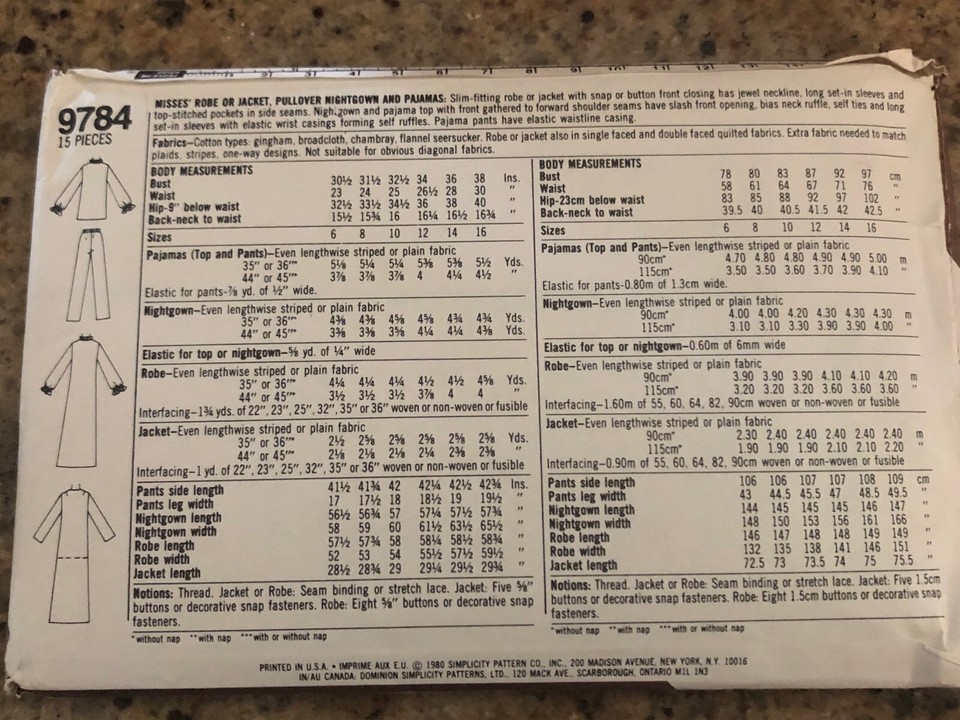 🌼 1980 SIMPLICITY #9784-LADIES BED JACKET-ROBE-PAJAMAS-NIGHTGOWN ...