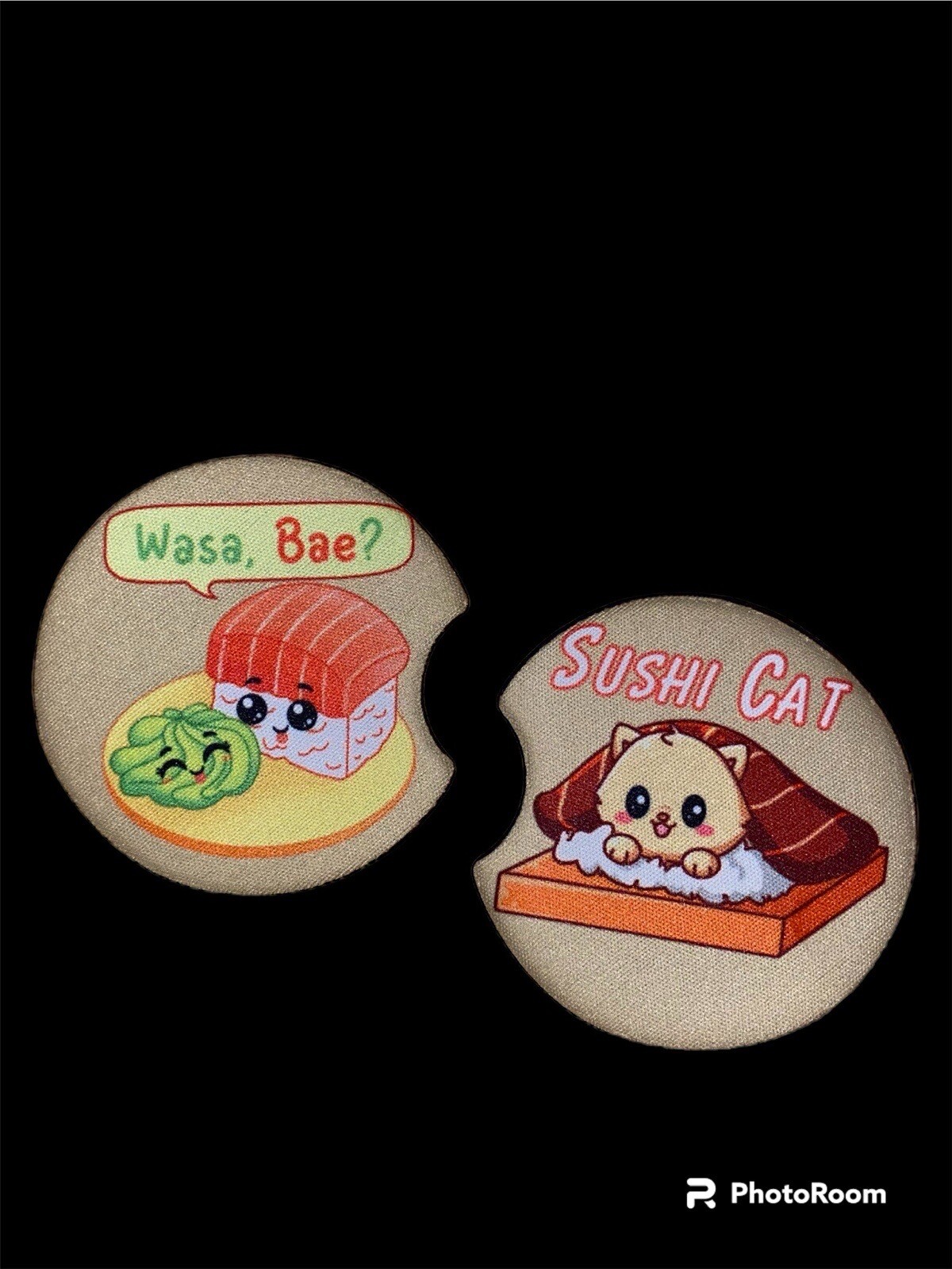 Sushi Cat Wasabi Car Coaster Set of 2 Funny Meme Humor | eBay