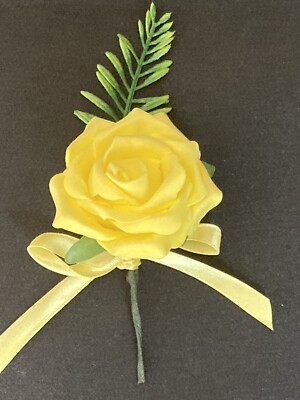 Yellow Rose Button Hole With Fern And Yellow Ribbon. Wedding Flowers ...