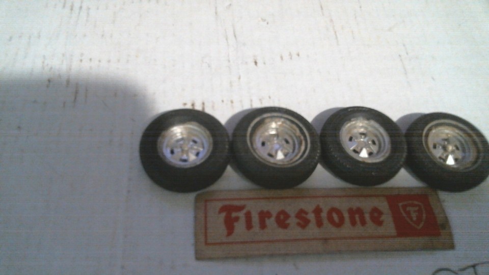 Vintage 4 - 1/25 scale model car tires and wheels, Firestone and ...
