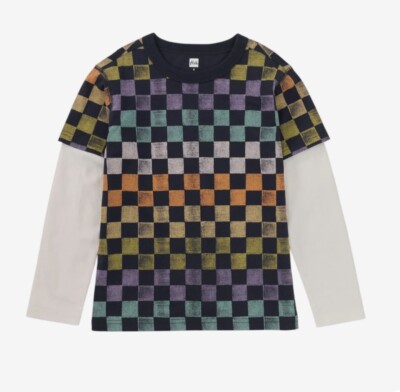 TEA COLLECTION Checkerboard Print L/S Layered-Look Tee- Multi - NWT ...