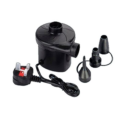 ELECTRIC AIR PUMP INFLATABLES POOL AIRBED UK MAIN PLUG 3 VALVE ADAPTORS ...