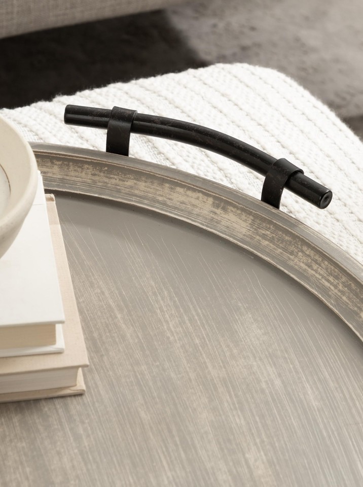 Bruillet Farmhouse Wood Round Ottoman Tray, 24 x 22, Rustic Gray ...